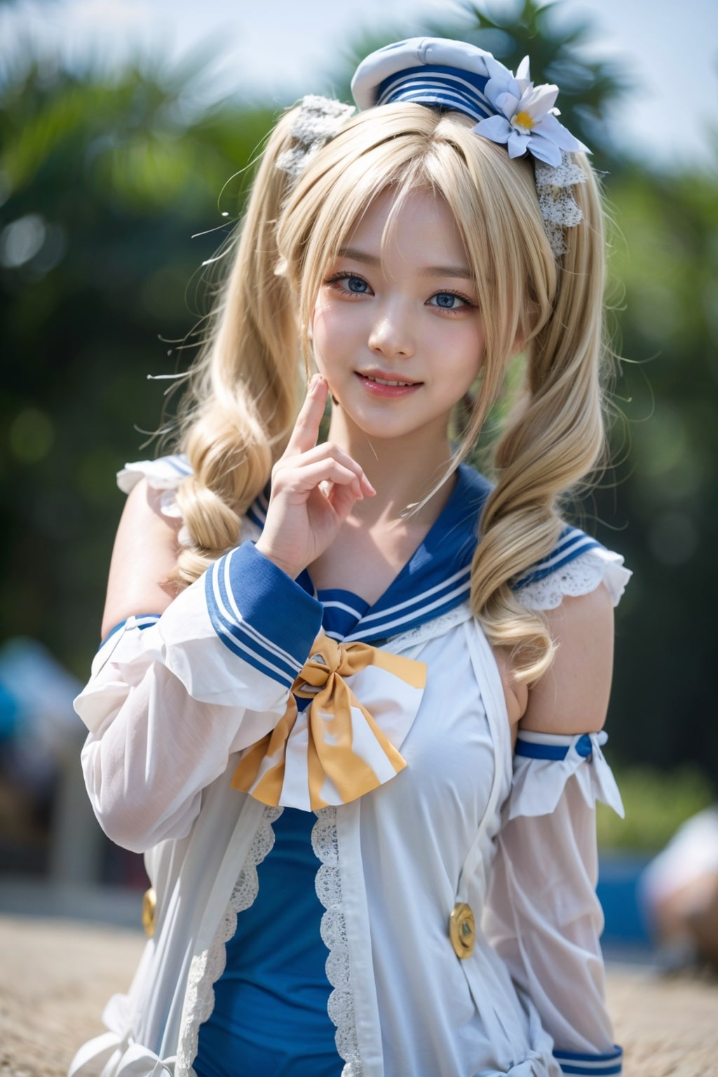 Ai로 생성한 원신 바바라 빛나는 협주 수영복 코스프레한 실사풍 모델 이미지 생성하기