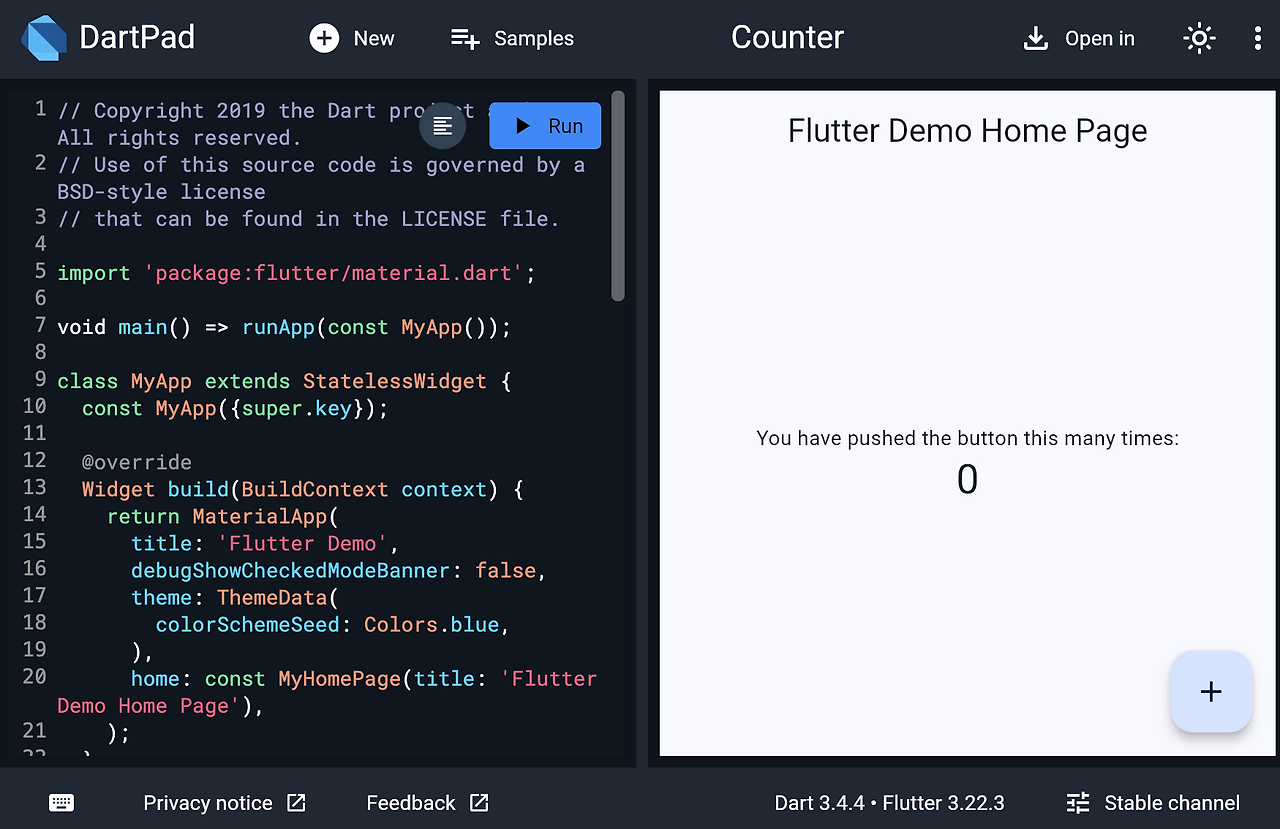 DartPad: 웹에서 직접 Dart 프로그래밍을 체험해 보세요.[ IDE ]