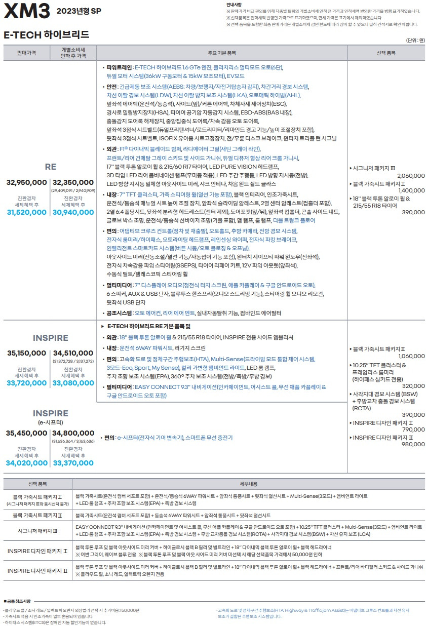 Xm3 E Tech 하이브리드 가격 2024 신형 가격표 다운로드 Car 연구소