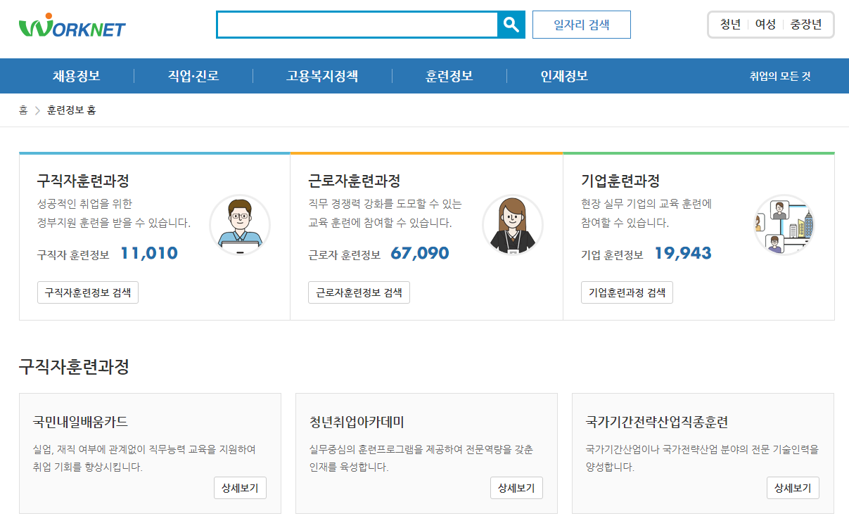 워크넷 www.work.go.kr홈페이지