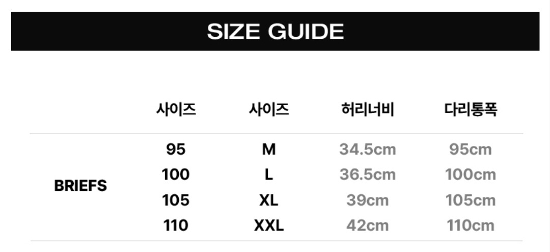게스guess 남성 언더웨어팬티브리프 사이즈 표