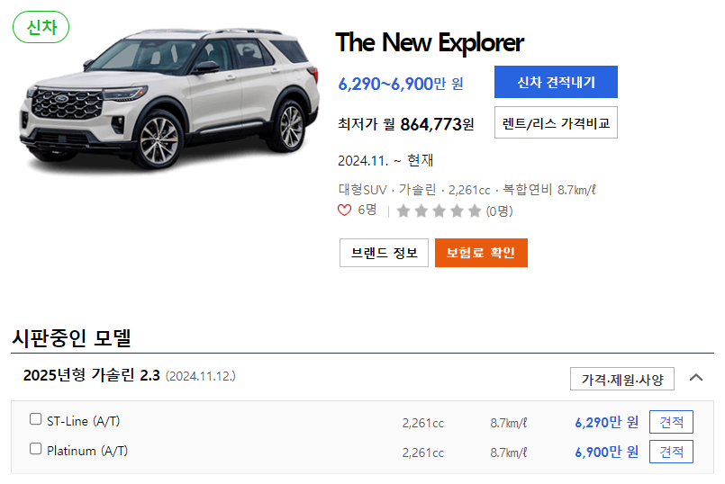 2025 포드 익스플로러 가격표신형