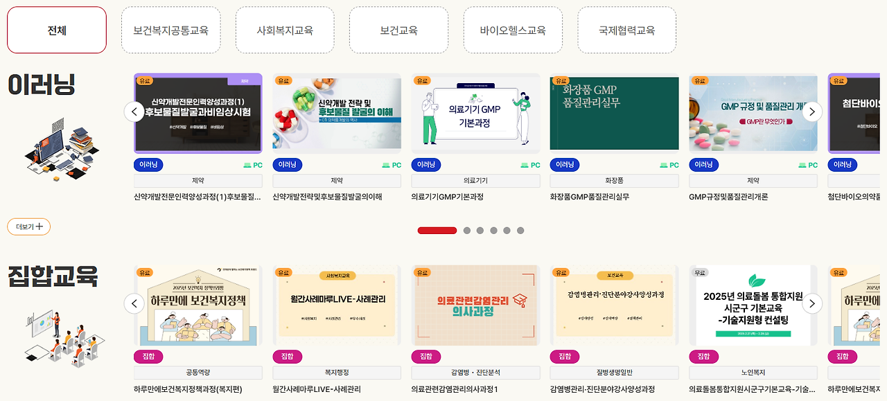 한국보건복지 인재원 의무교육 홈페이지 (https://in.kohi.or.kr)