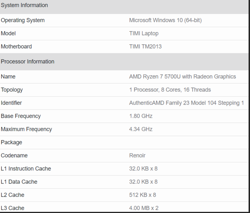라이젠 노트북용 AMD 라이젠 모바일 APU 5000 시리즈 스펙