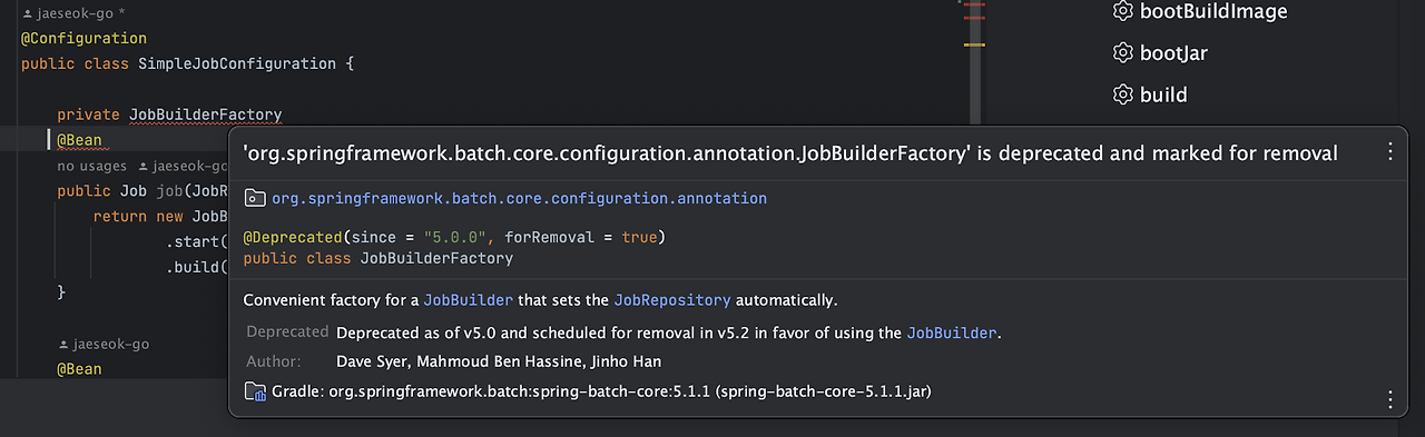 Spring Batch 5.0 이상 버전을 사용하는 경우 주의점