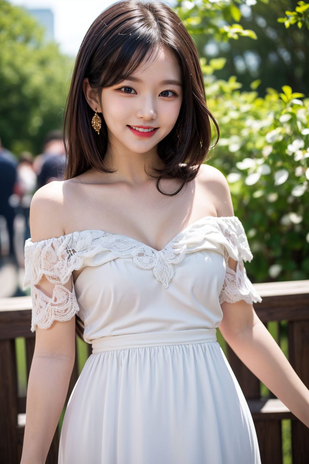 오프숄더 원피스 드레스 입은 여자모델