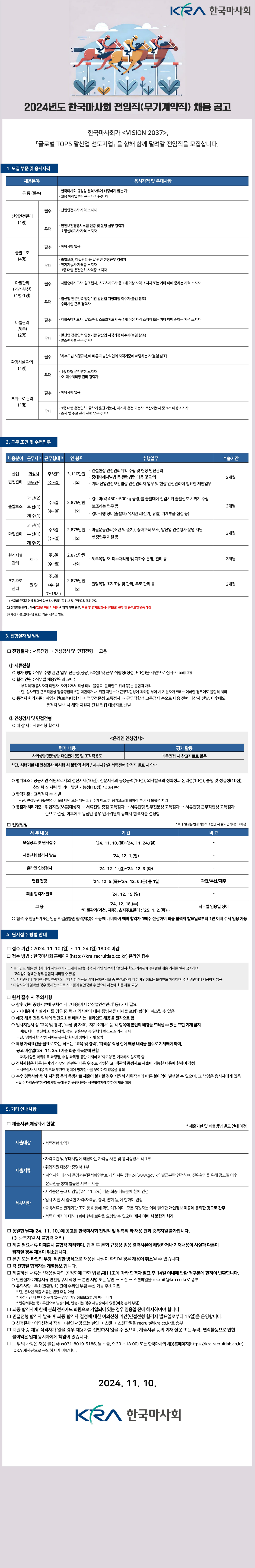한국마사회 산업안전관리 , 환경시설관리 채용 공고