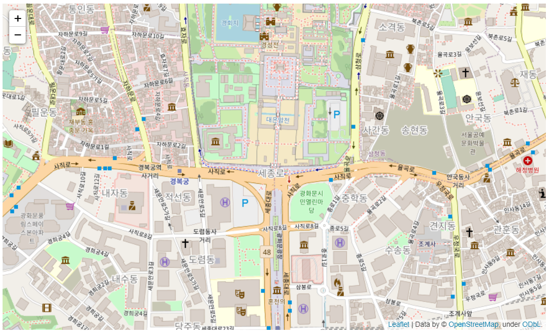 [파이썬] Folium : 경복궁 위치 지도 상에 나타내기 (+ 마커)