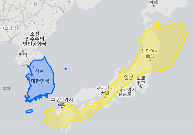 노르웨이 Vs 한국 비교땅 면적 지도 비교 인구수