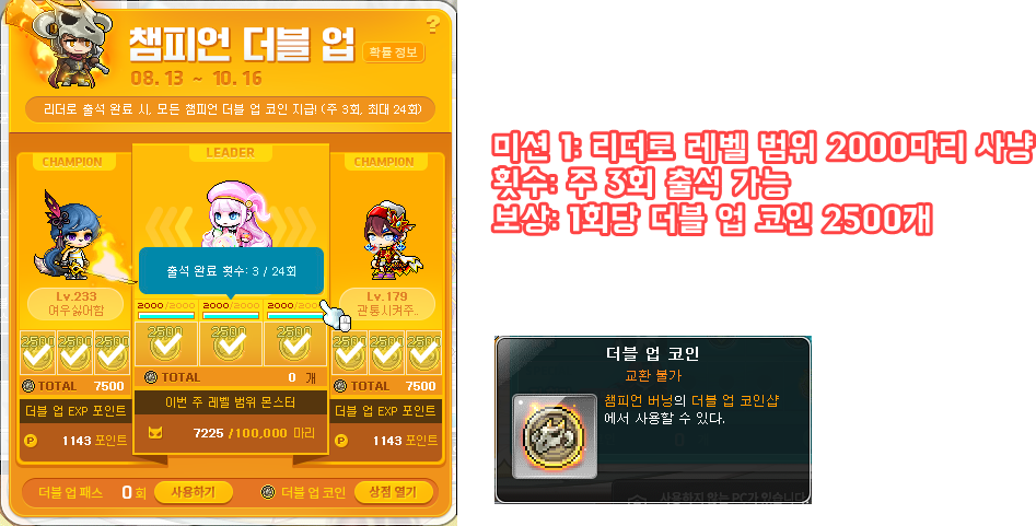 메이플 스토리 챔피언 버닝 공략 리더 선정 및 부캐 추천 기준