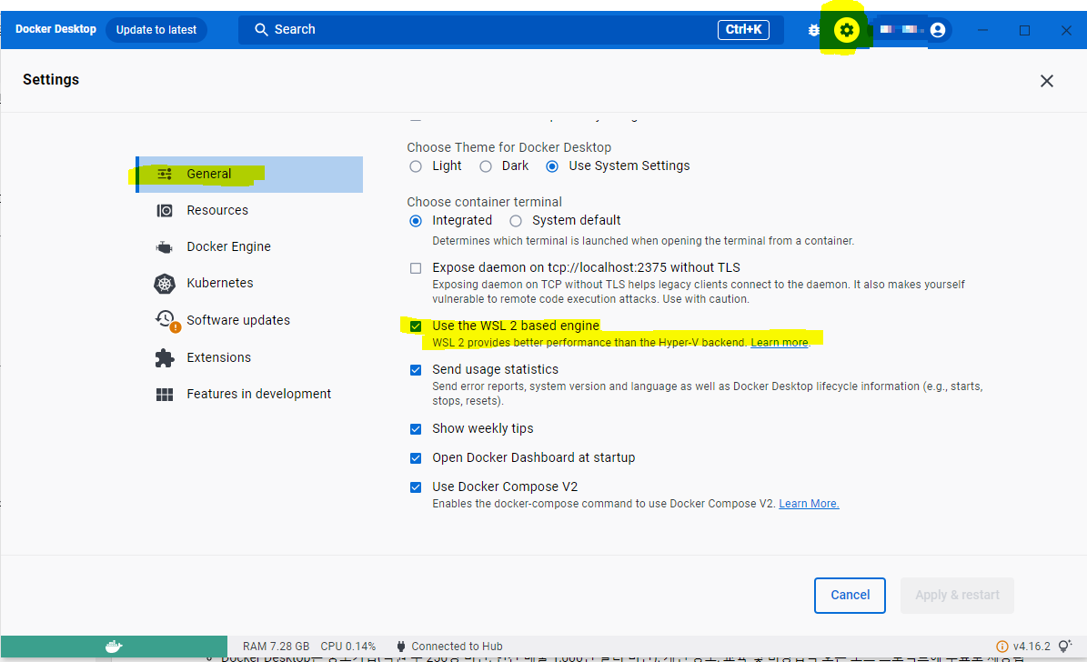 Docker Desktop Windows10에서 Wsl2linux용 Window 하위시스템docker Desktop 활용해보기