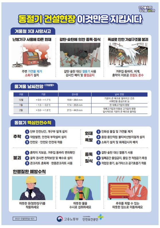 고용노동부 동절기 건설현장 안전보건길잡이 안내겨울철 안전관리
