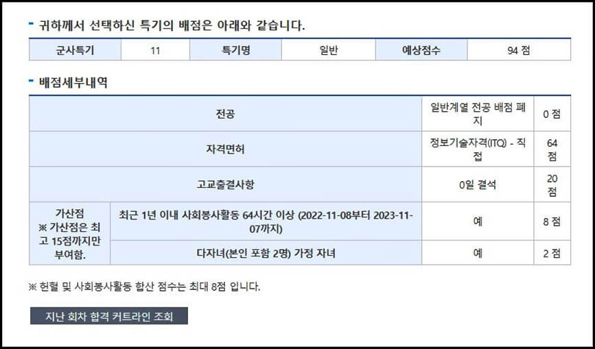 공군지원 일반 일반기술 커트라인 자격요건 점수계산하기