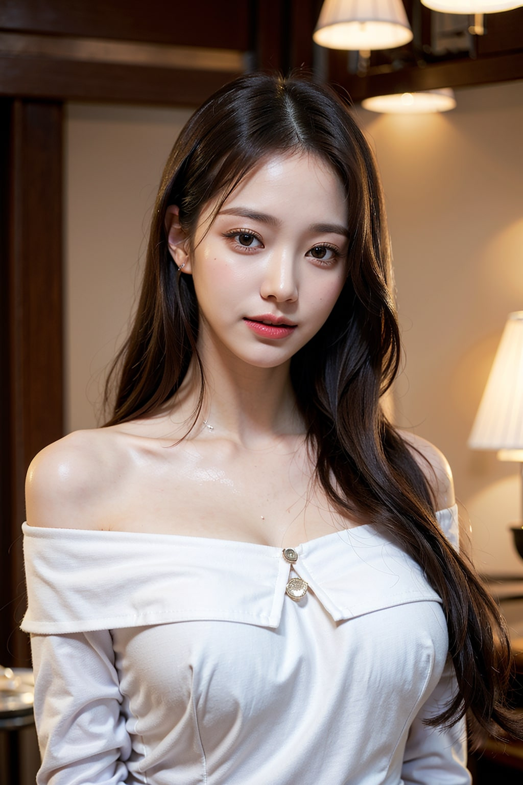 화이트 오프숄더 드레스 입은 여친컨셉 Ai로 그리기 만들기