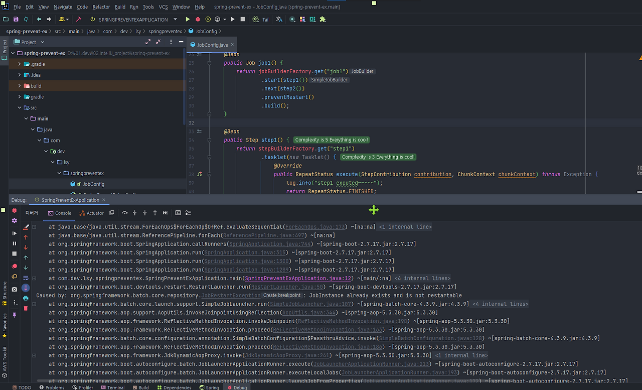 [springBoot] spring batch preventRestart option
