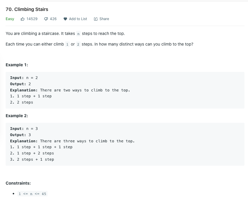 leetcode Climbing stairs :: bako94
