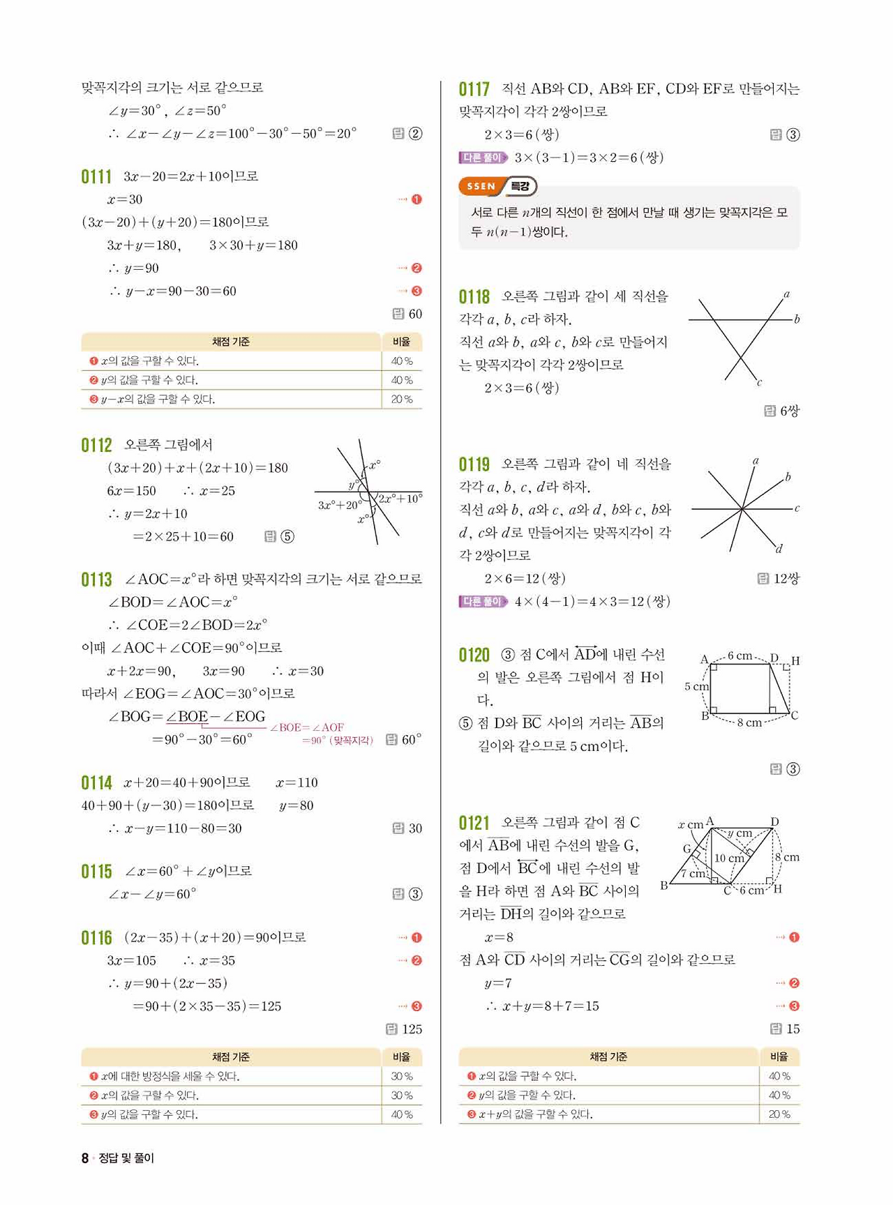 2025 최신 개정 쎈수학 중등 1학년 2학기1 2 답지 해설 풀이 완벽 가이드 바로보는 사진답지 모바일최적화