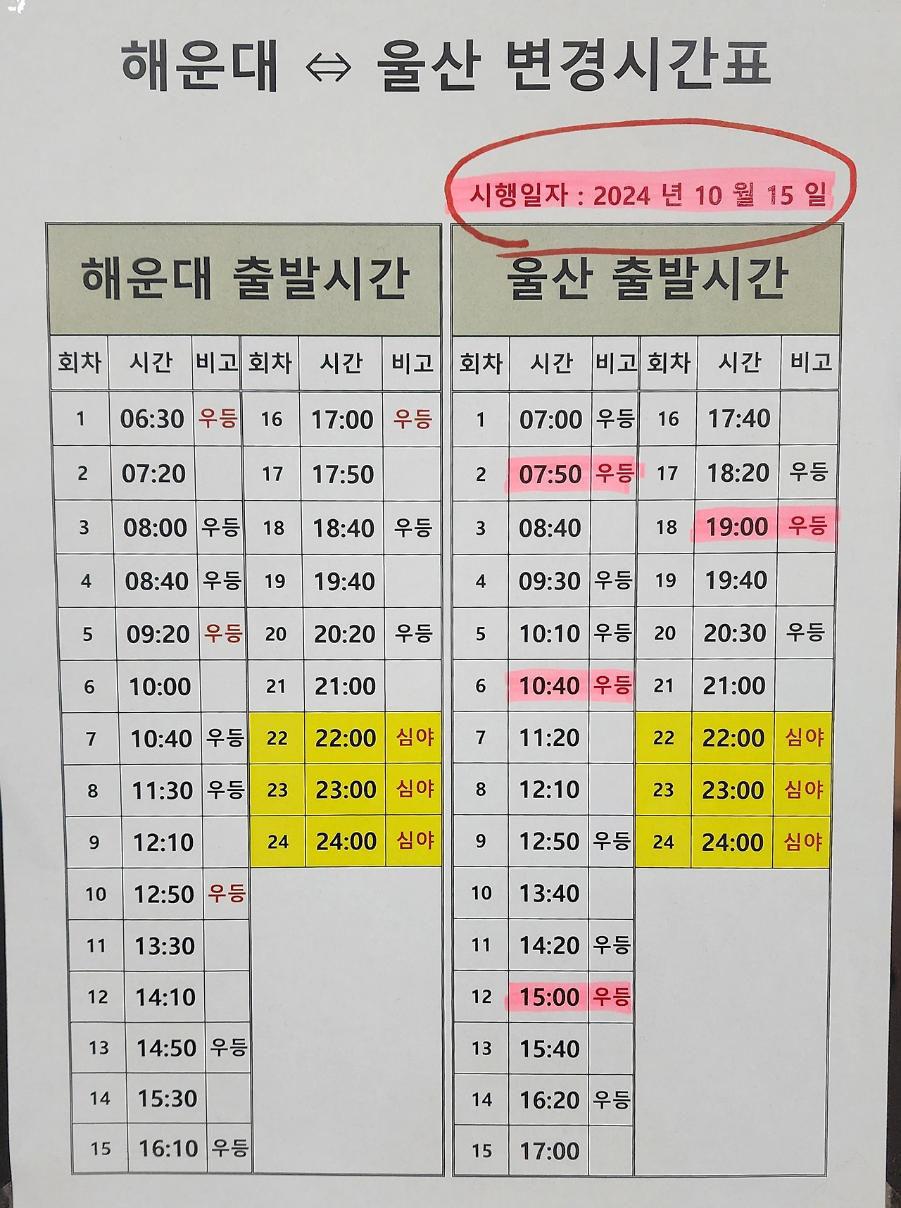 울산시외버스터미널 시간표