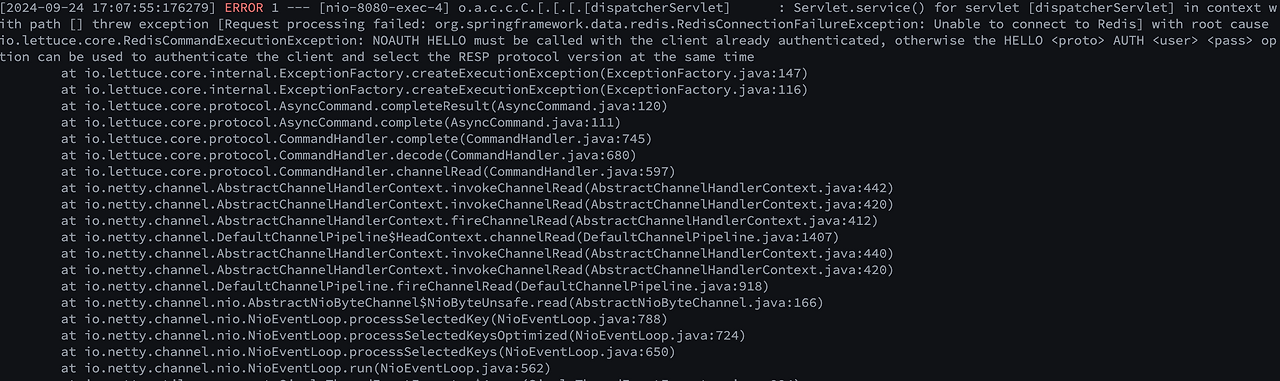 [Spring, Redis, Infra] Redis 비밀번호 설정, RedisConnectionFailureException, Unable to connect to Redis 에러