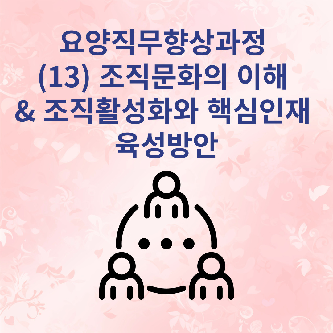 요양직무향상과정 13 조직문화의 이해 And 조직활성화와 핵심인재 육성방안