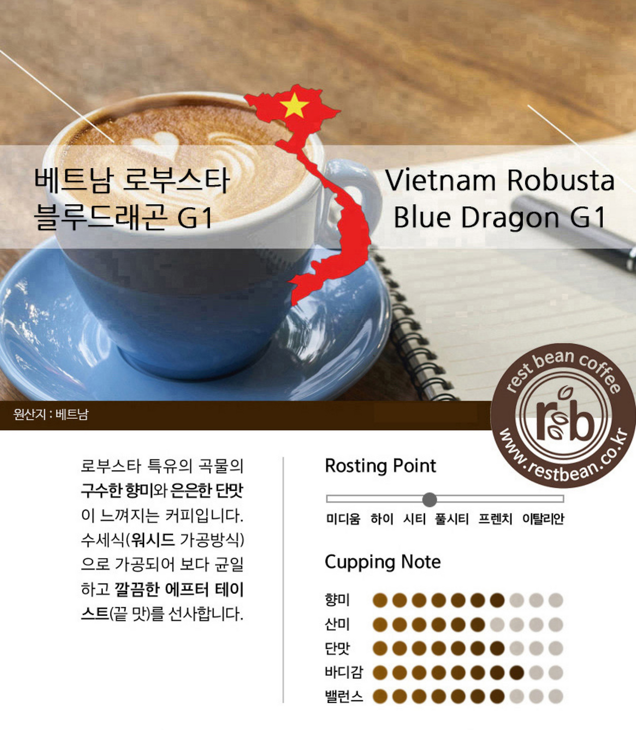 원두레스트빈 흙내음 딱 좋다 강력추천 베트남 로부스타 블루드래곤 워시드 G1
