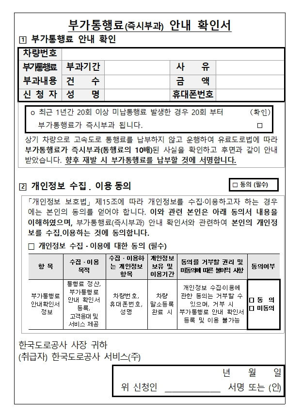 고속도로 통행료 미납차량 부가통행료 부과 및 유예방법구제방법 현명한 소비생활
