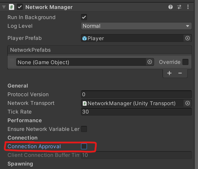 유니티 Netcode for GameObject, Connection approval