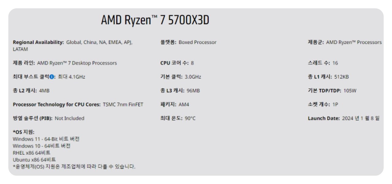 AMD 라이젠7 5700 X3D & Ryzen7 5800 X3D 벤치마크 점수 성능