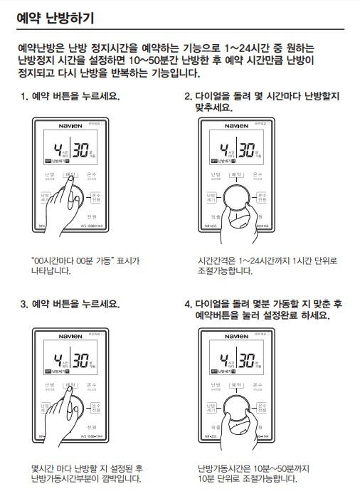 경동 나비엔 콘덴싱 On Ai 가스보일러 사용설명서 Ngb553 실내온도조절기난방 온도 온수 외출 예약 사용방법