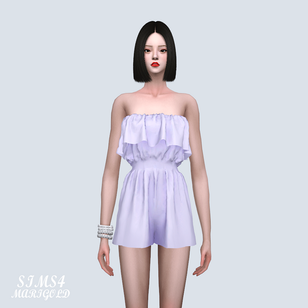 [Sims4 CC] Frill Tube Top Mini Jumpsuit_프릴 튜브탑 미니 점프슈트_여자 의상