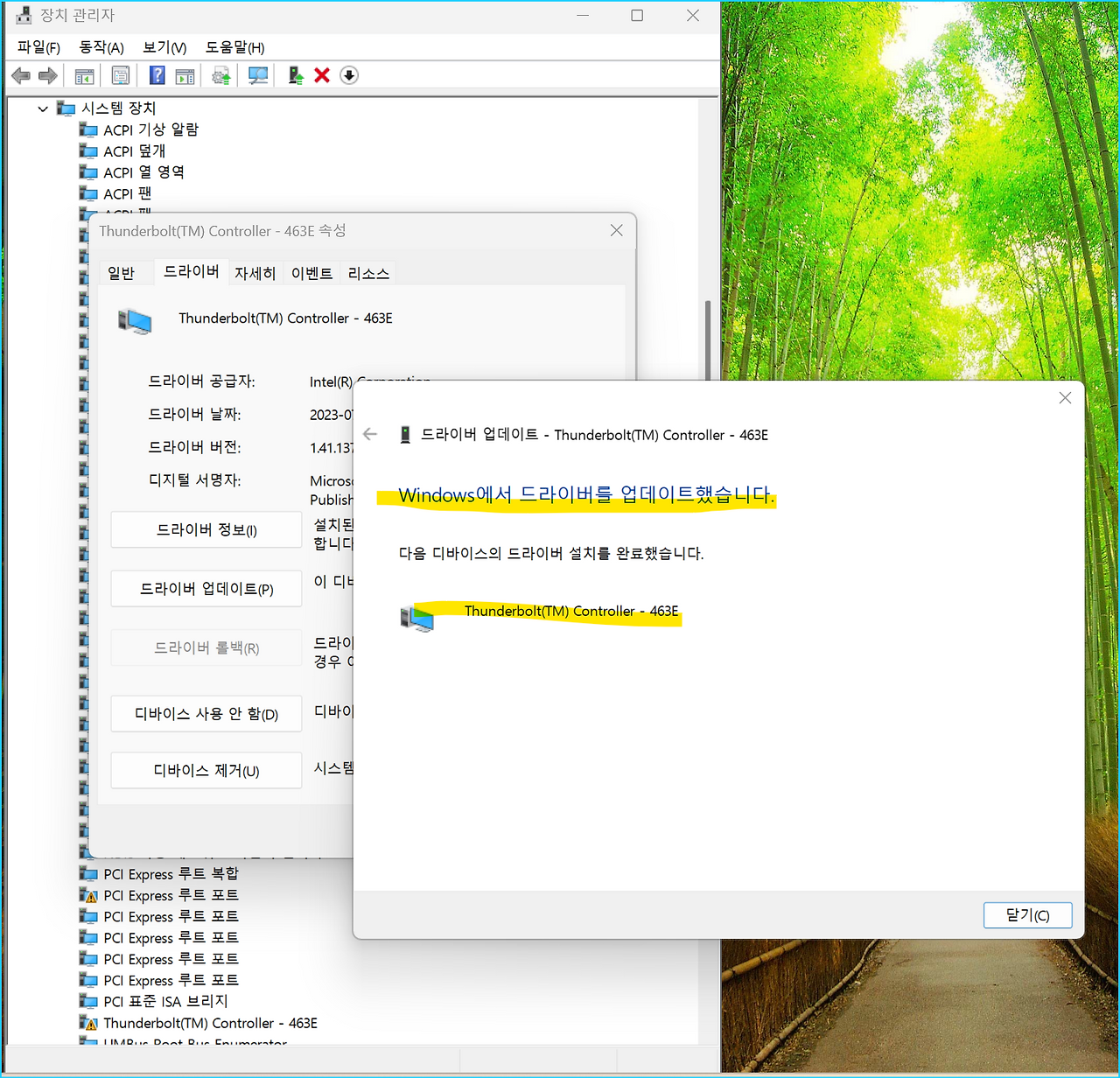 윈도우11x64 24H2 설치 후 Intel(R) TypeC PCIe - 466E 드라이버 설치 안되는 증상 해결방법