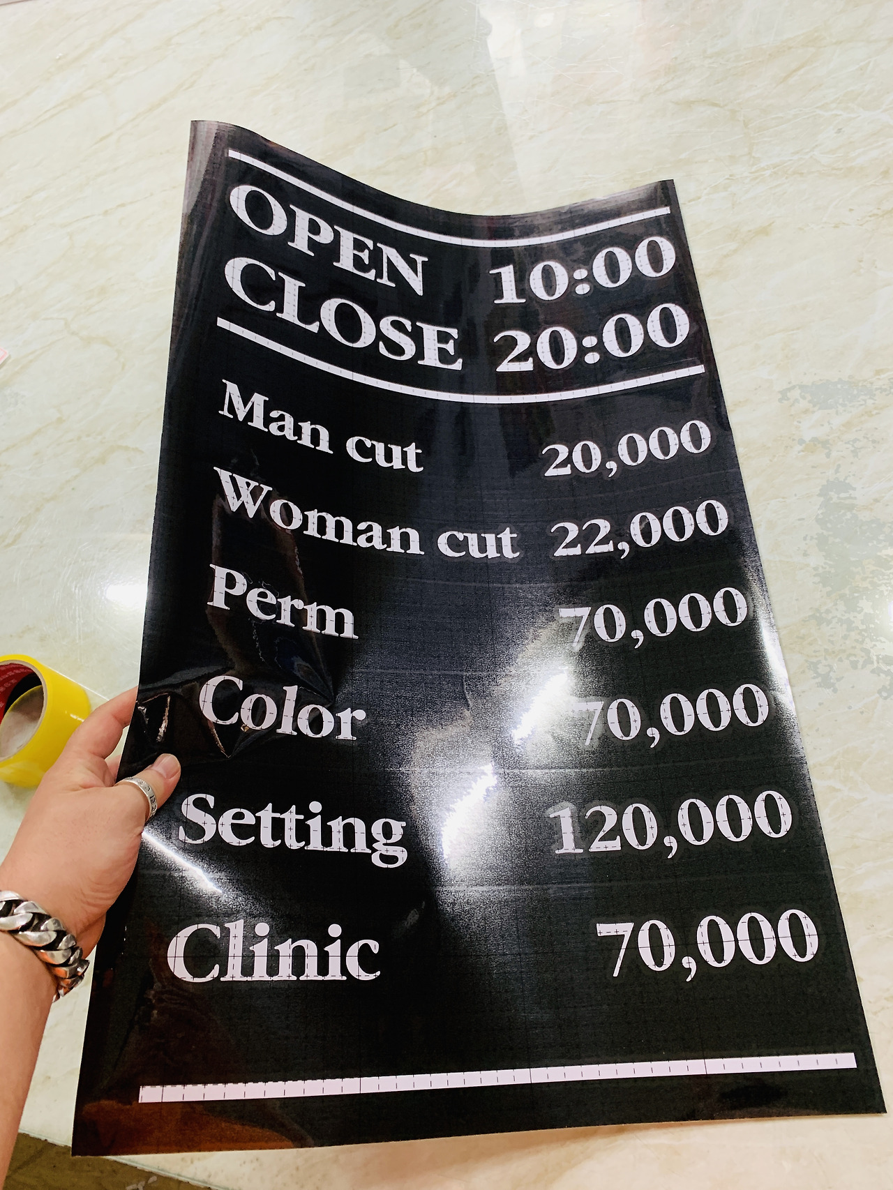 미용실 유리창스티커 골드시트지 가게스티커 시트컷팅 오픈클로즈 로고 디자인제작 가격표 입구 거울 광고 홍보