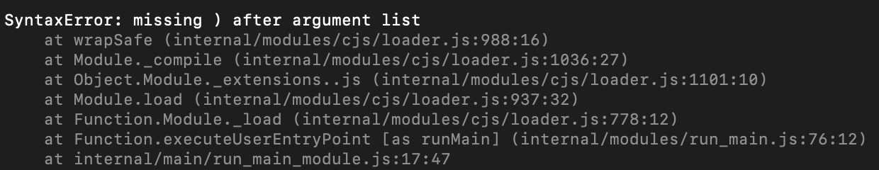 SyntaxError: missing ) after argument list :: 노력하는 개발자