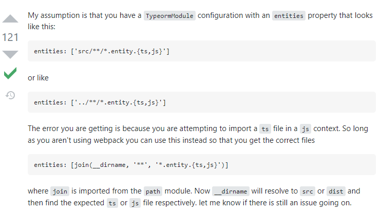 [ typeORM ] SyntaxError: Cannot use import statement outside a module ...
