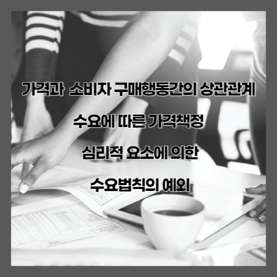가격과 소비자 구매행동간의 상관관계수요에 따른 가격책정 심리적 요소에 의한 수요법칙의 예외