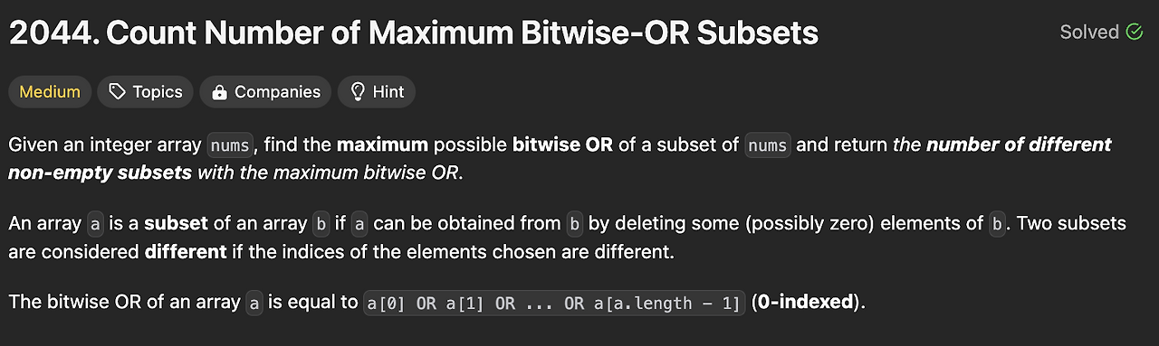 2044. Count Number of Maximum Bitwise-OR Subsets
