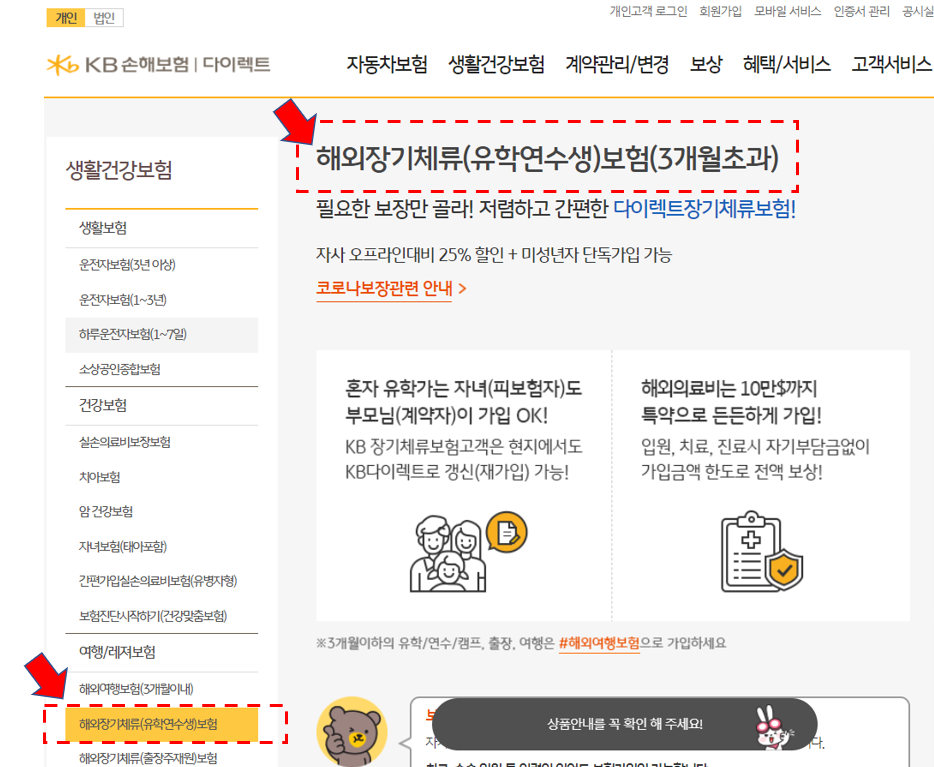 해외장기체류 보험 유학생보험 가입 후기 미성년 자녀 가입 Kb손해보험 저렴한 가격