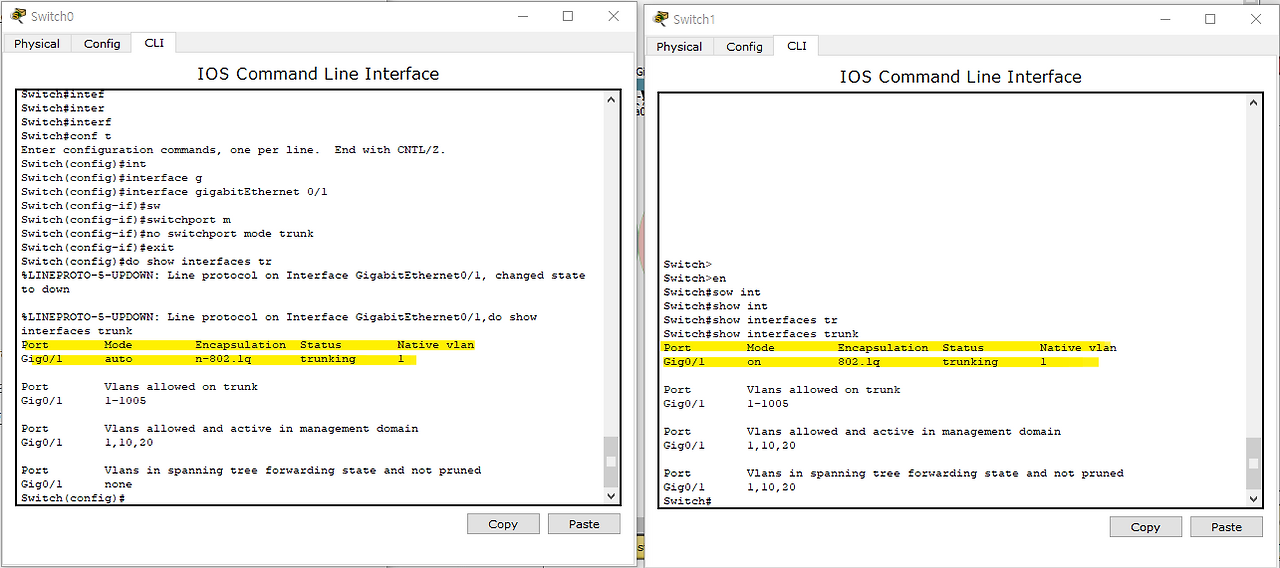L2 switch Trunk port 설정, 라우터 연결 encapsulation