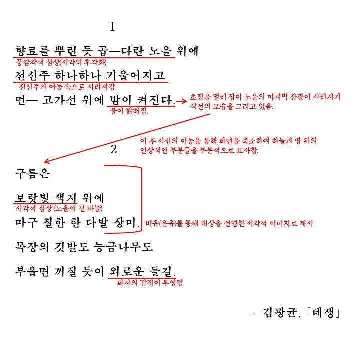 데생 김광균 해석 해설 분석 정리 시와 소설 수능국어