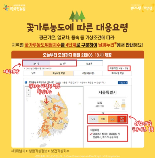 꽃가루지수 농도 확인 방법 꽃가루 알레르기 언제부터 증상 예방법 총정리 일상 흥미진진