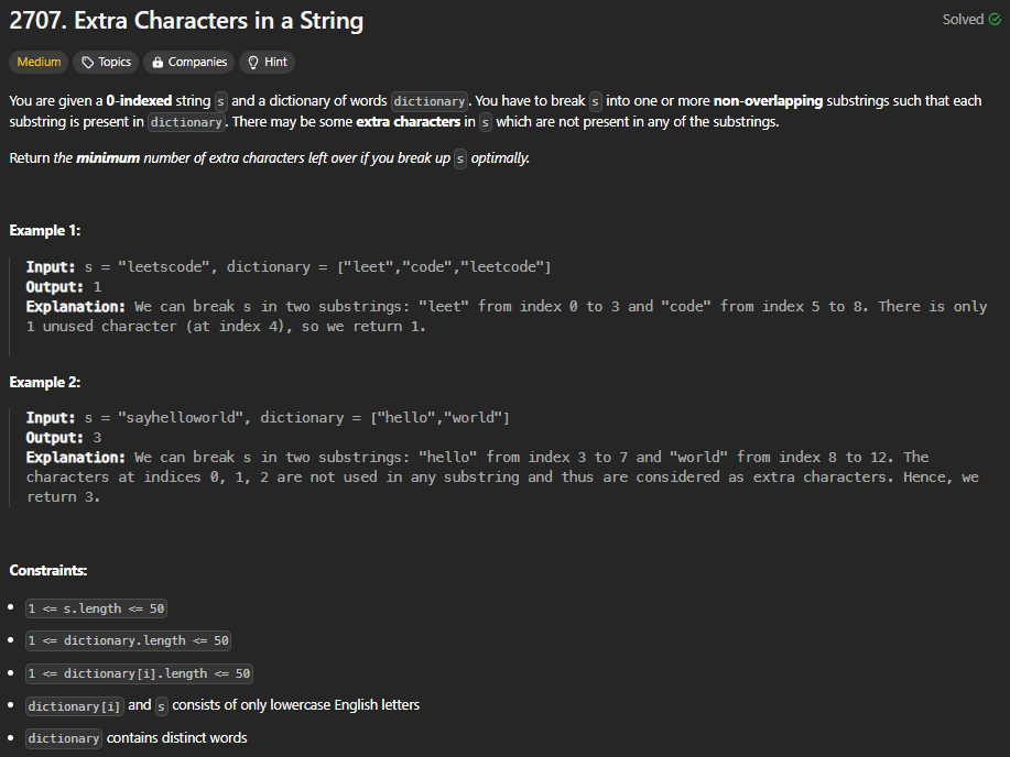 2707. Extra Characters in a String