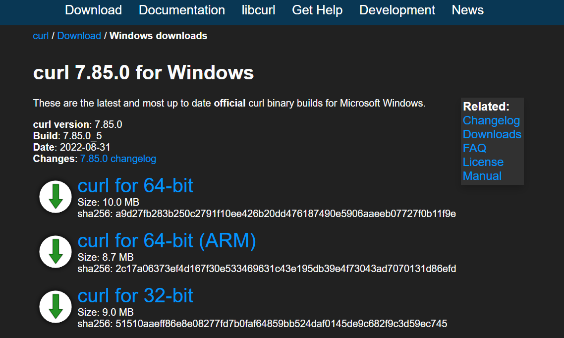 윈도우에 curl 설치 및 적용