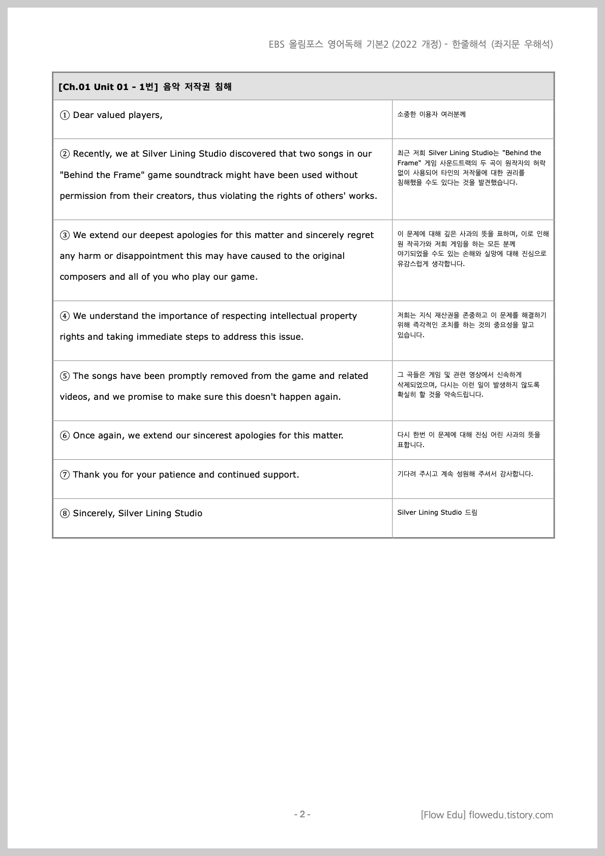 Flow 영어연구소 :: [2025년 개정판] EBS 올림포스 영어독해 기본 2 (2022 개정교육과정) - 한줄해석 (좌지문 우해석)