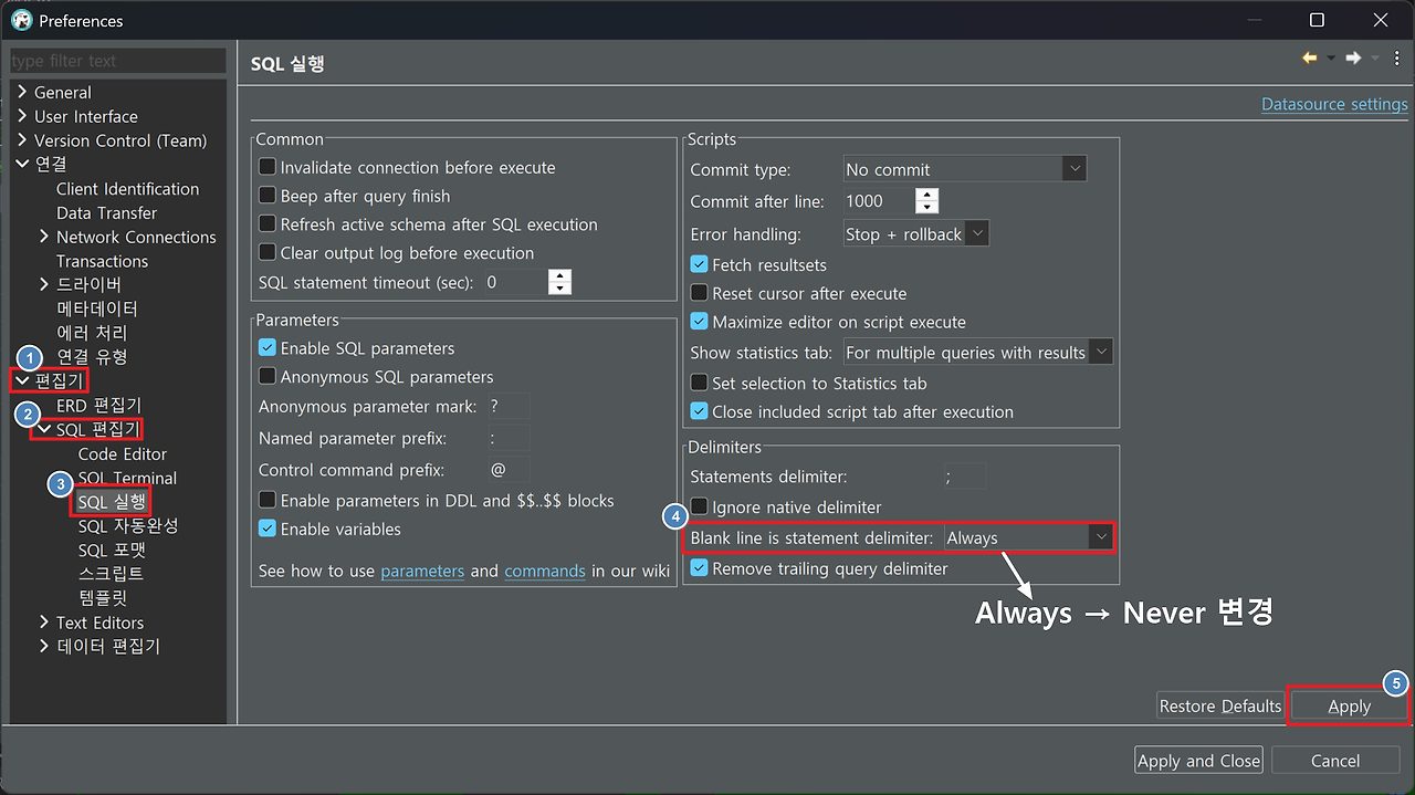 DBeaver SQL 실행 시 ORA-00900: SQL 문이 부적합합니다. 에러 해결