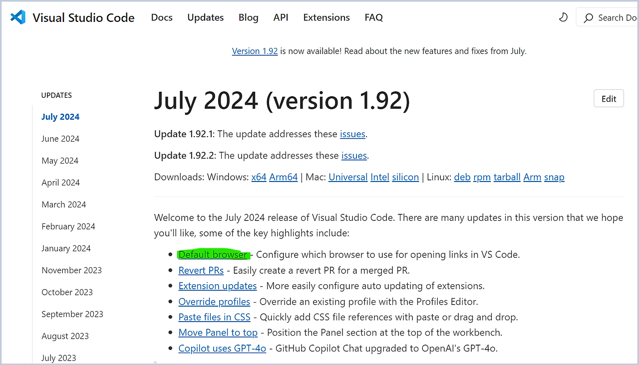 vscode:: default browser 변경, open-link at v1.92