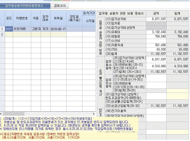 업무용승용자동차 관련비용 손금불산입업무관련비용 감가상각비 세무조정 회계처리