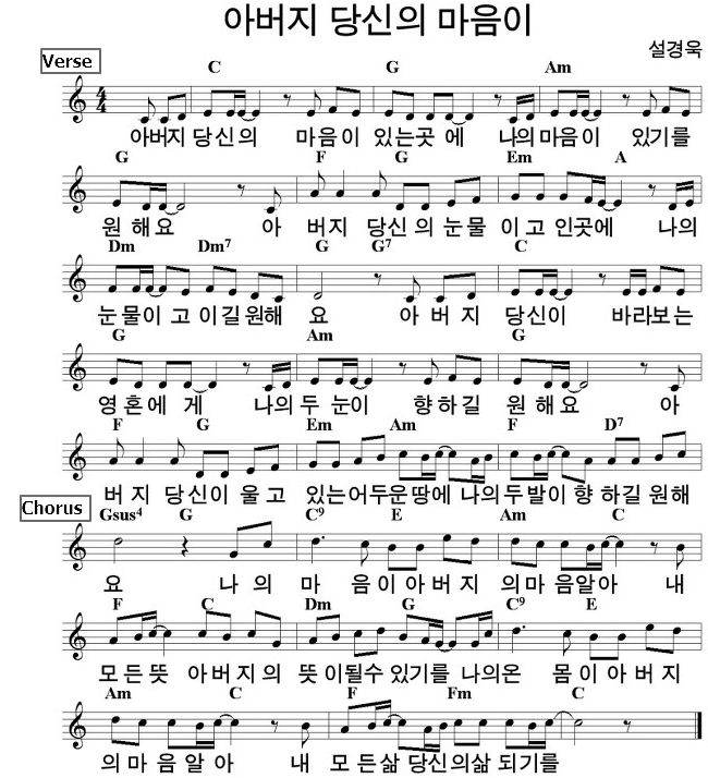 아버지당신의마음이하나님아버지의마음 Ccm악보