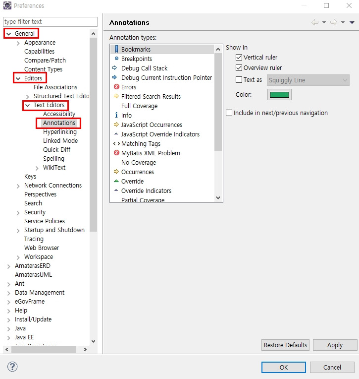Eclipse에서 Annotation 색상 변경
