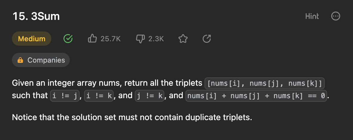 [75 LeetCode] 34 - 3 Sum :: 도리