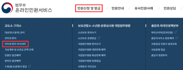 교정본부 인터넷 서신 보내는 법 교도소 구치소 인터넷 편지